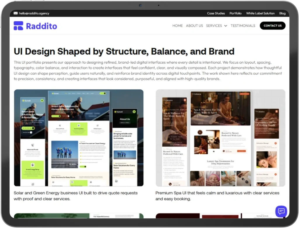 Real-World WordPress Website UI & UX Design - Raddito Portfolio